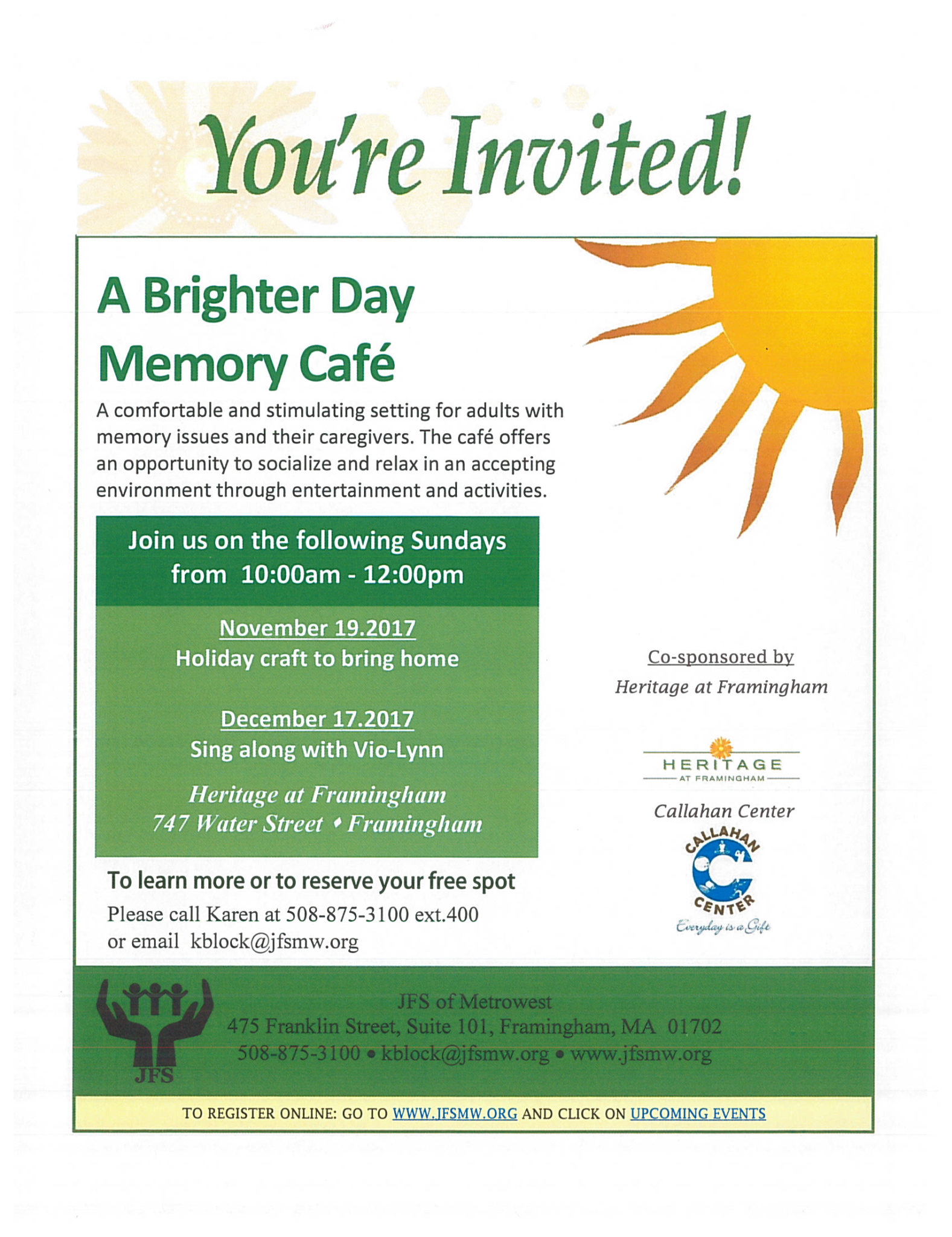 A Brighter Day Memory Cafe – Nov 19 and Dec 17 in Framingham - JFS of ...
